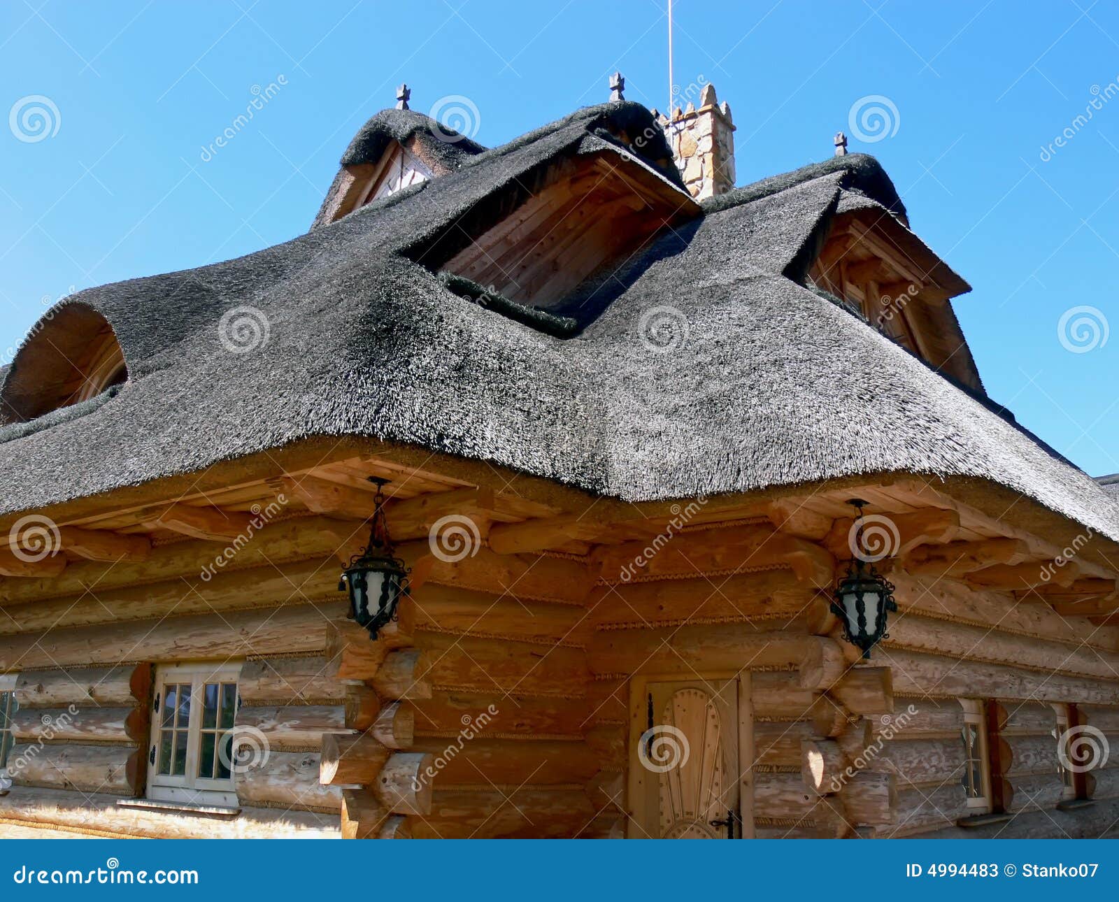 Wooden Thatched House - Close Up Stock Image - Image of blue, light ...