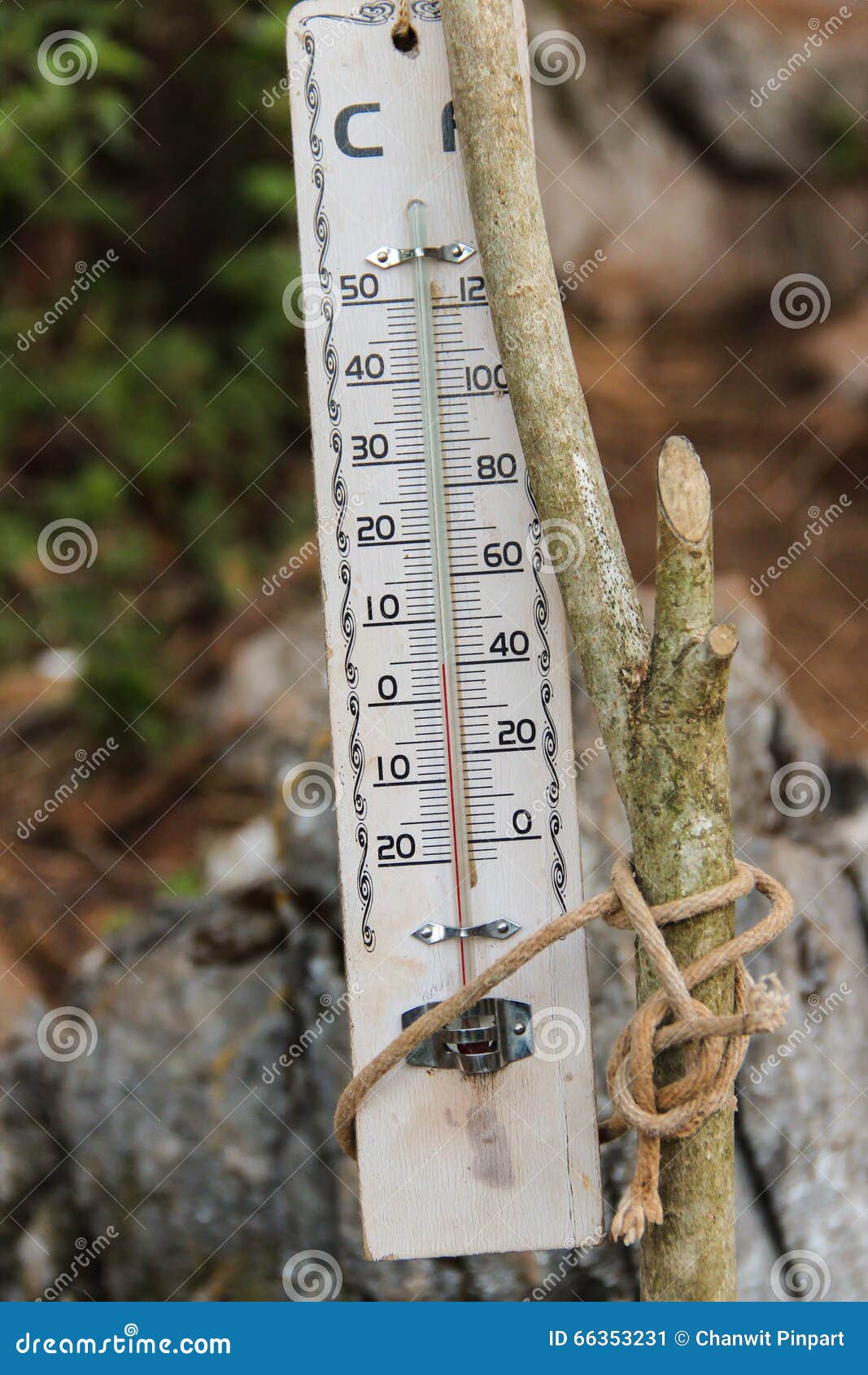 Wooden Thermometer on Old Wood Pole Stock Image - Image of instrument ...