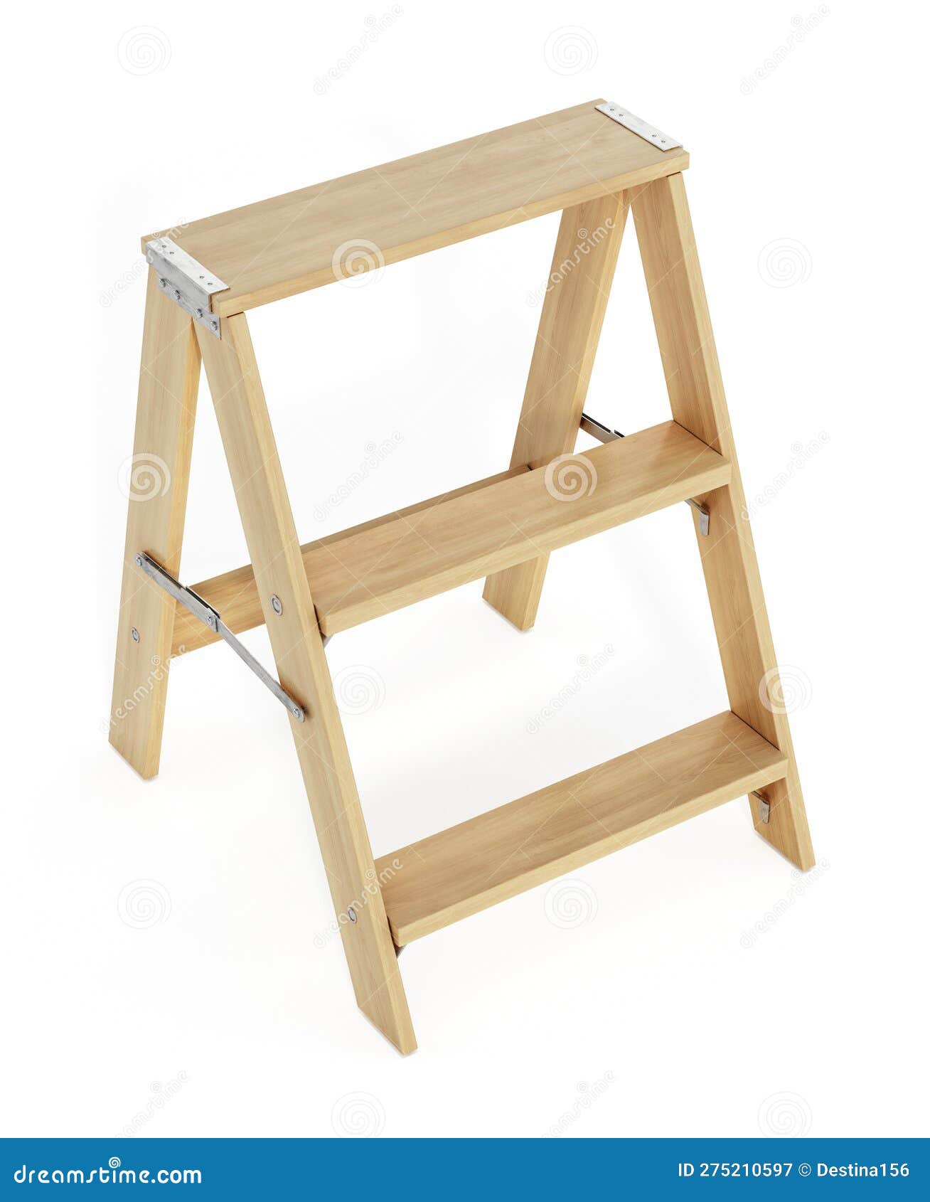 Wooden Three Step Folding Ladder. 3D Illustration Stock Illustration ...
