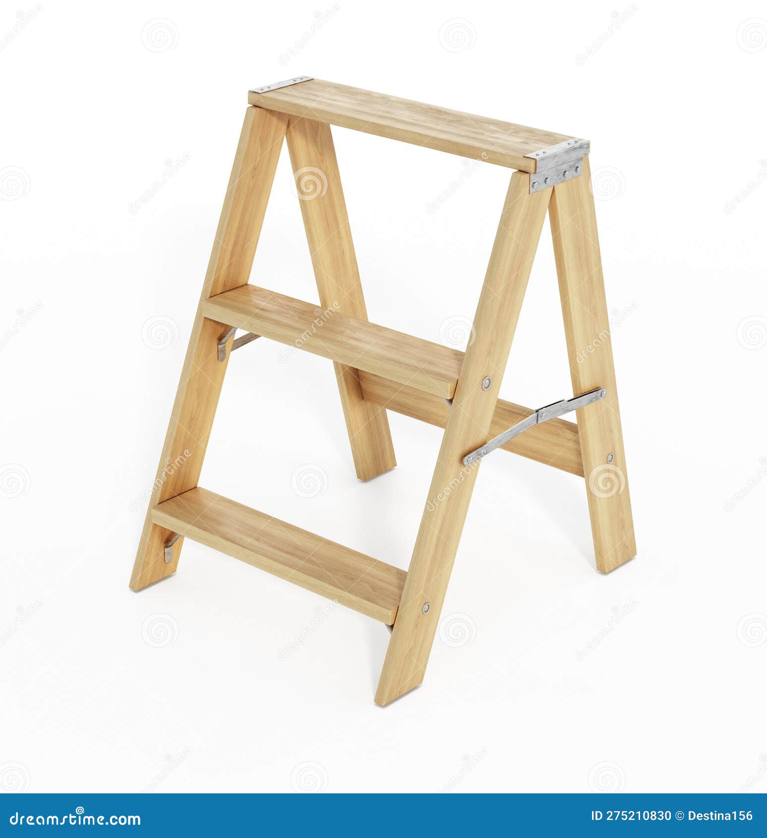Wooden Three Step Folding Ladder. 3D Illustration Stock Illustration ...