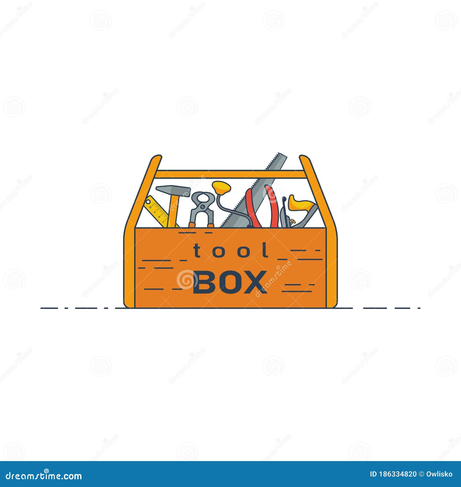 Wooden Tool Box with Carpentry Tools Stock Vector - Illustration of ...