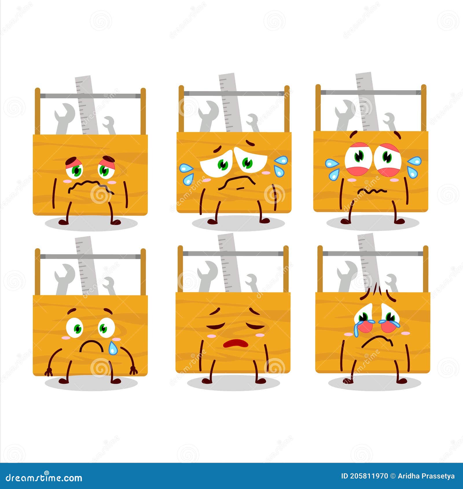 Wooden Toolbox Cartoon Character with Sad Expression Stock Vector ...