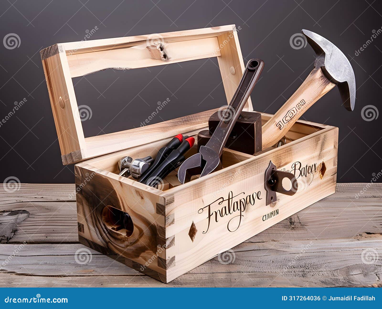 Wooden Toolbox with Various Tools Inside Stock Photo - Image of ...