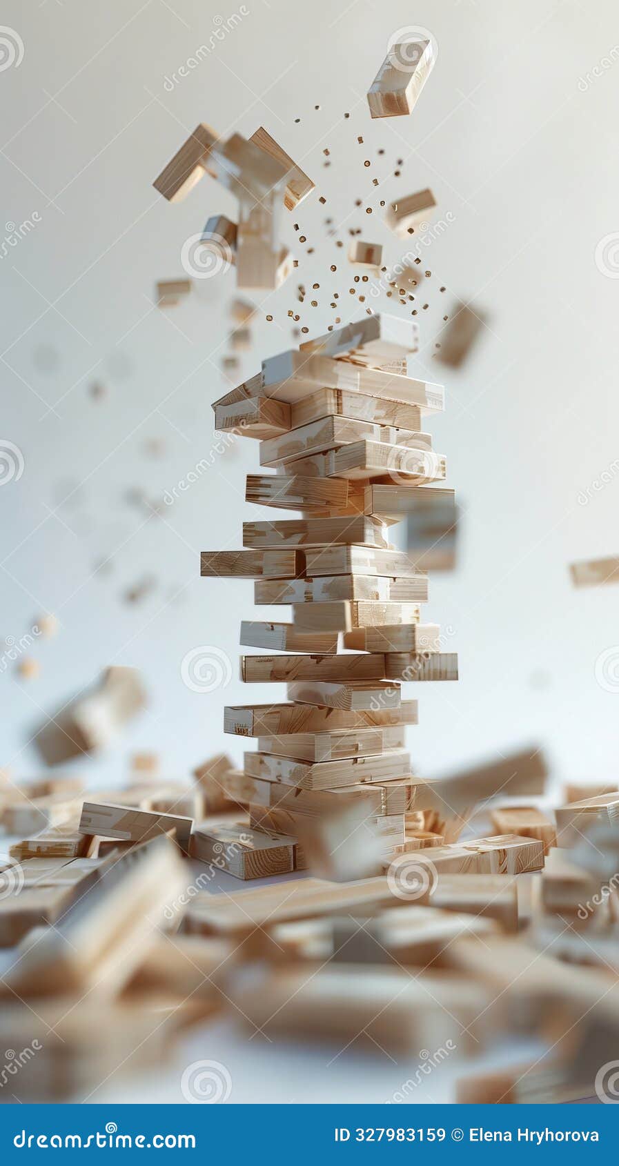 Wooden Tower Collapsing with Pieces Flying Concept of Instability and ...