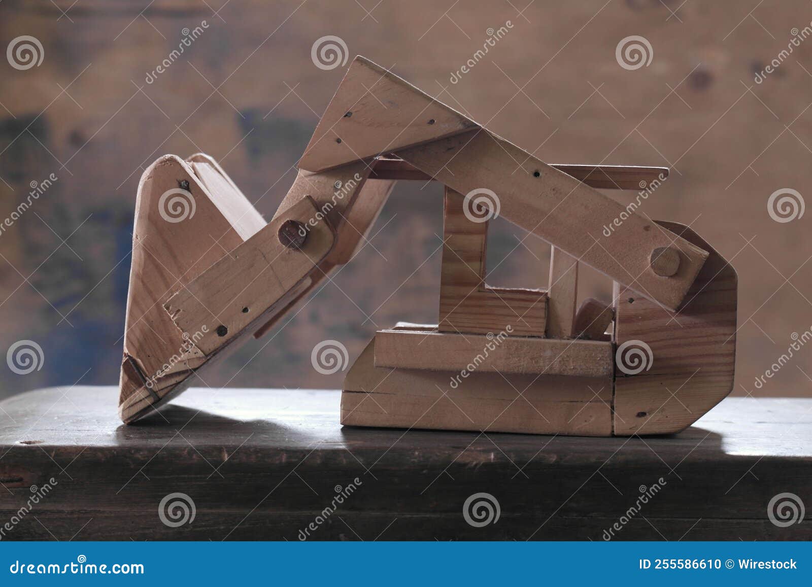 Wooden Toy Backhoe on the Table Stock Photo - Image of work, space ...
