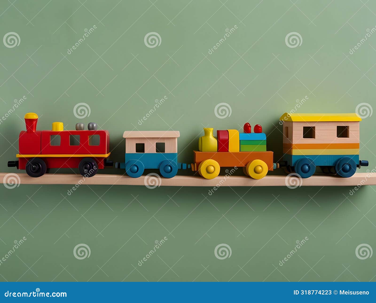 Wooden Toy Train and Blocks Stock Illustration - Illustration of learn ...