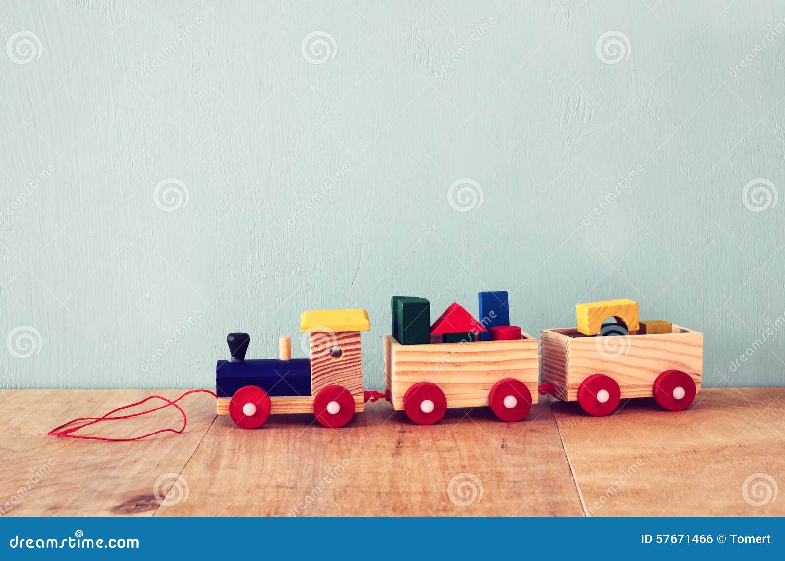 Wooden Toy Train Over Wooden Table Stock Photo - Image of dreamy ...