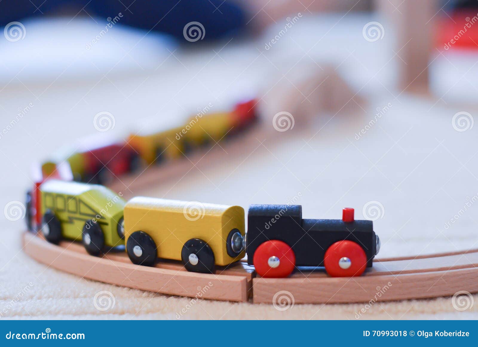 Wooden Toy Train on the Tracks Stock Photo - Image of floor, colorful ...