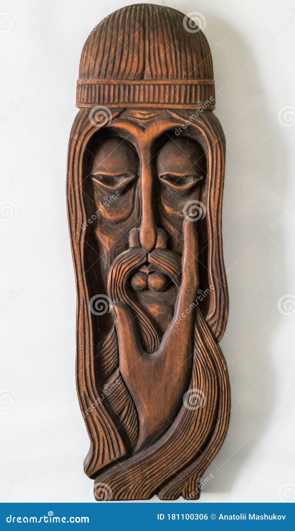 Wooden Traditional Mask Of Eastern Sage On White Background.e ...