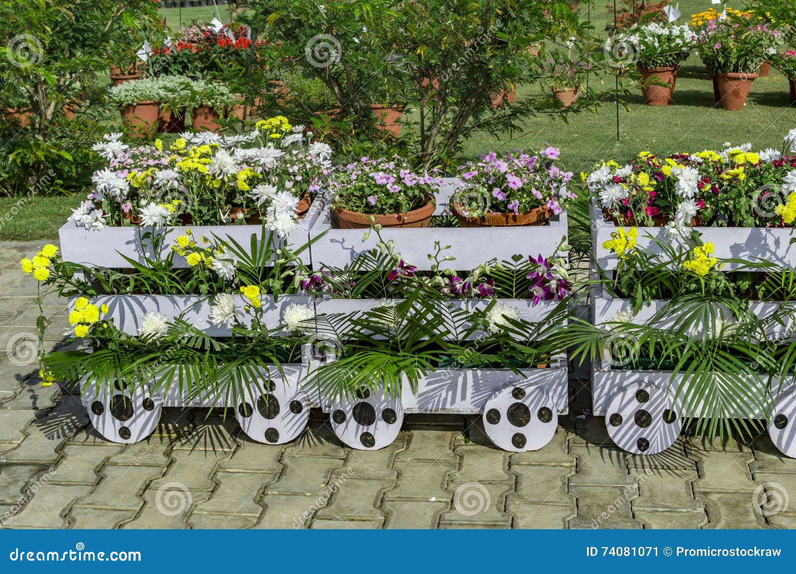 Wooden Train Decorated with Flowers Stock Image - Image of herbs ...