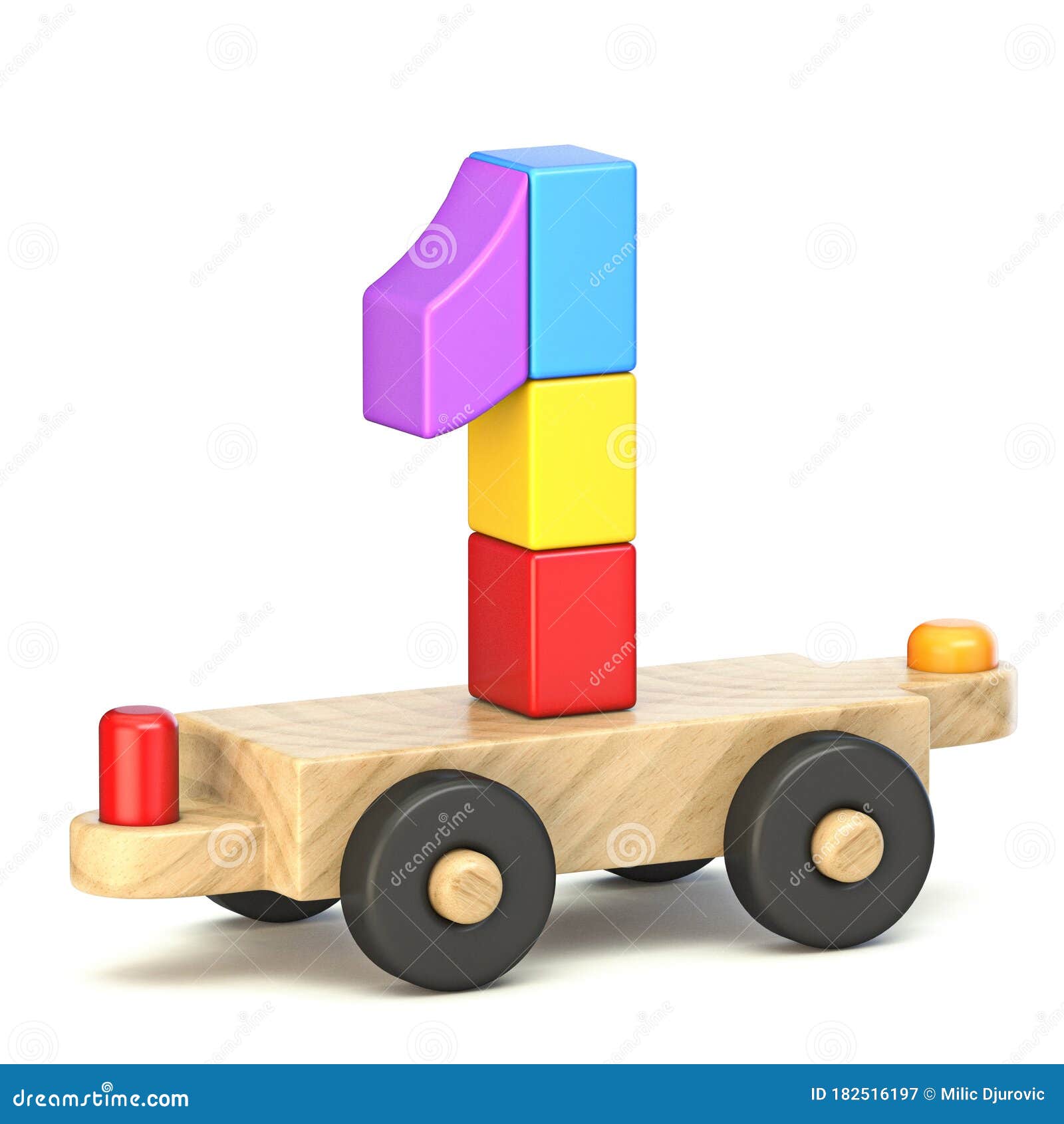 Wooden Train Number 1 ONE 3D Stock Illustration - Illustration of ...