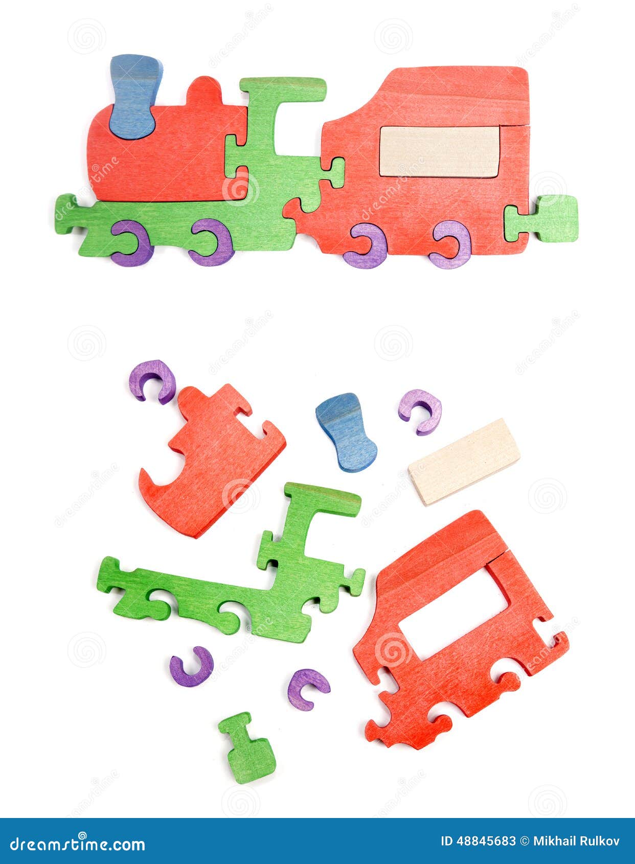 Wooden train puzzle stock image. Image of yellow, floor - 48845683