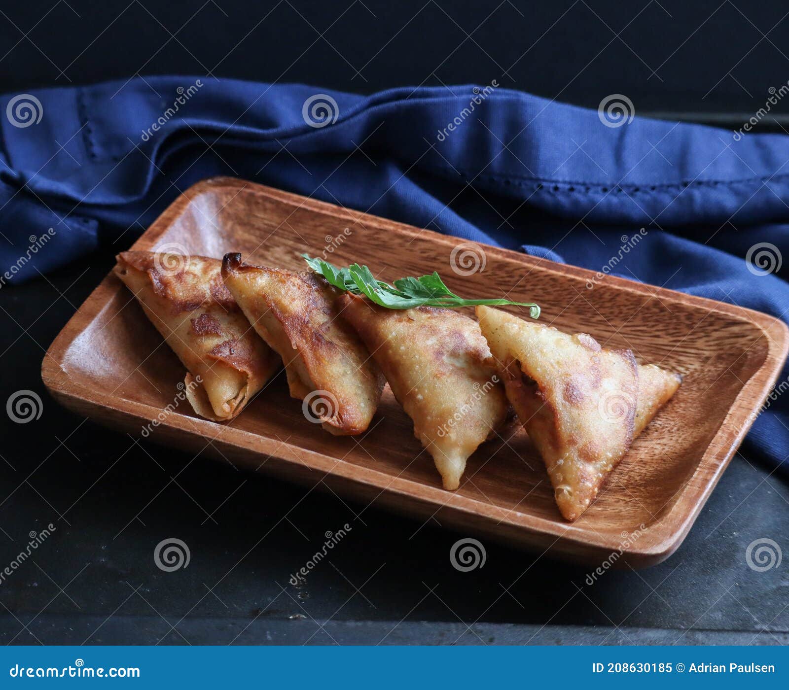 A Wooden Tray of Fried Samosas Stock Image - Image of southafrican ...