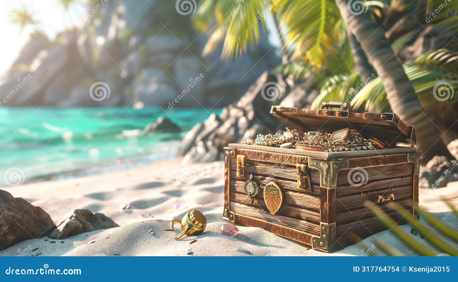 Wooden Treasure Chest Put on the Beach, Pirate Treasure Stock Photo ...
