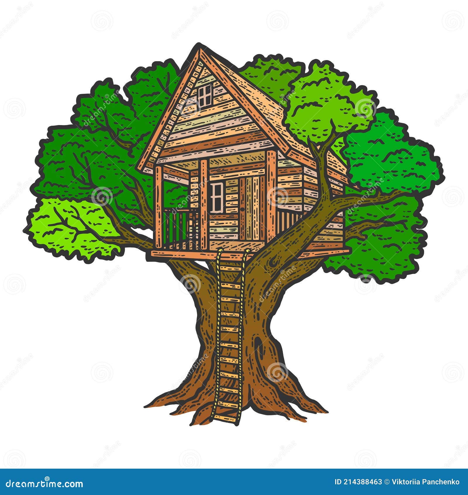 Wooden Tree House Color. Sketch Scratch Board Imitation. Stock Image ... Wooden Tree House Color. Sketch Scratch Board Imitation. Stock Image ...