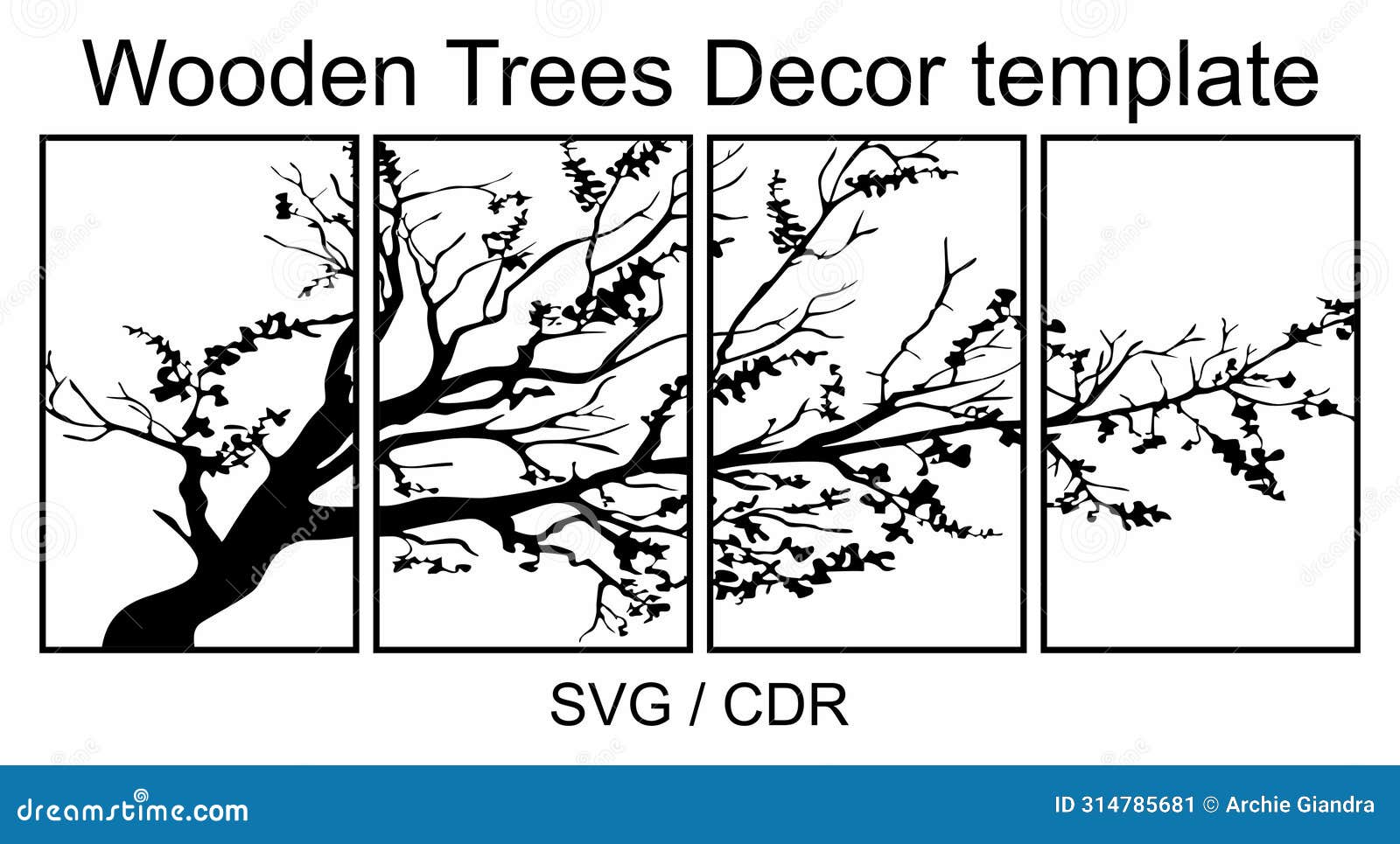 Wooden Trees Decor Cutting CNC Template Stock Vector - Illustration of ...