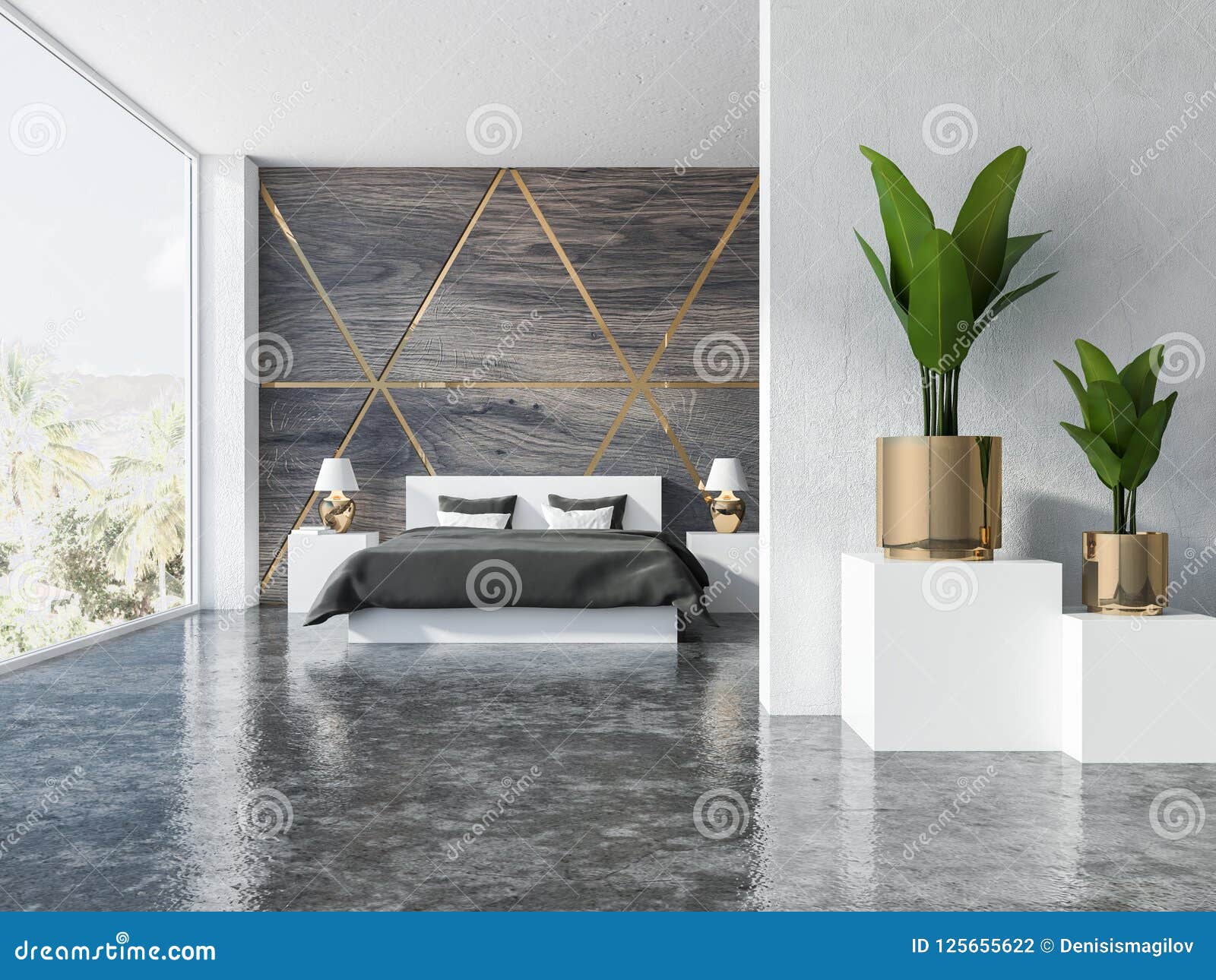 Wooden Triangle Pattern Bedroom Interior, Vases Stock Illustration ...