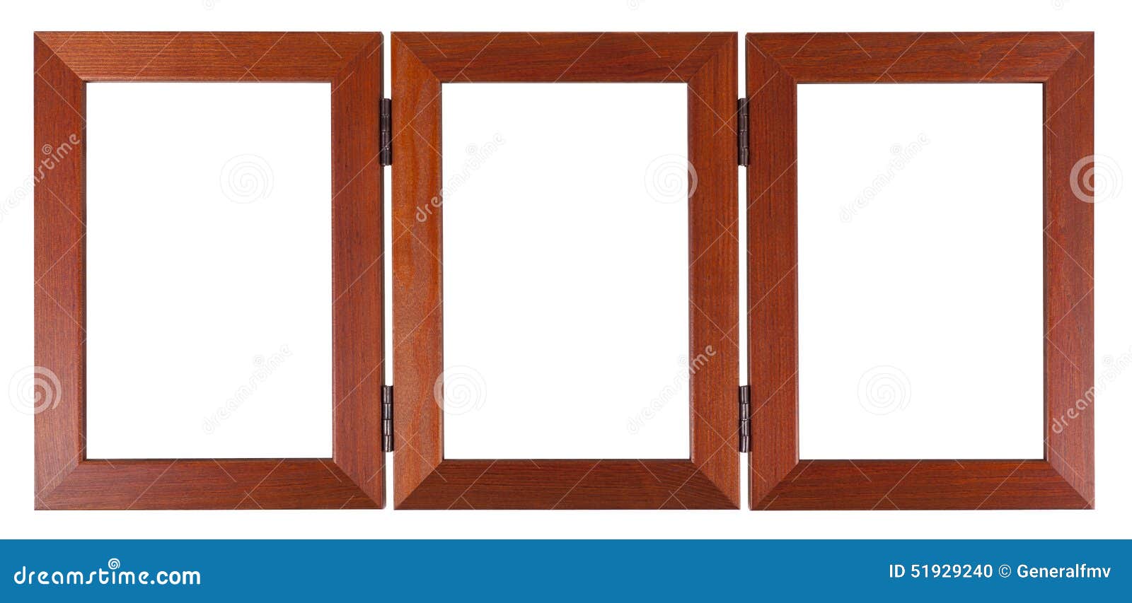 Wooden Triple Frame on White Background with Clipping Path Stock Photo ...