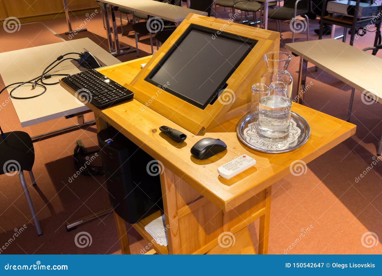 Wooden Trubune in a Conference or Lecture Hall Stock Image - Image of ...