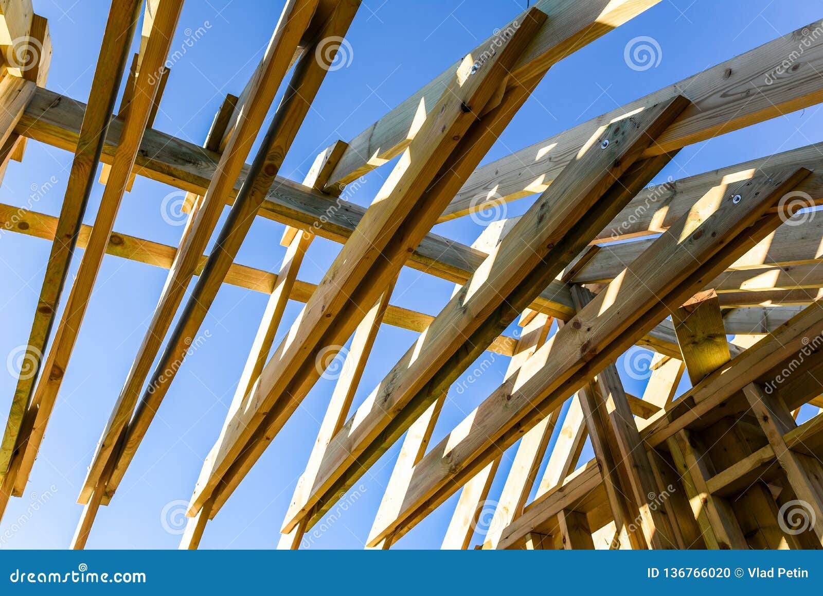 Wooden truss system stock photo. Image of wall, materials - 136766020