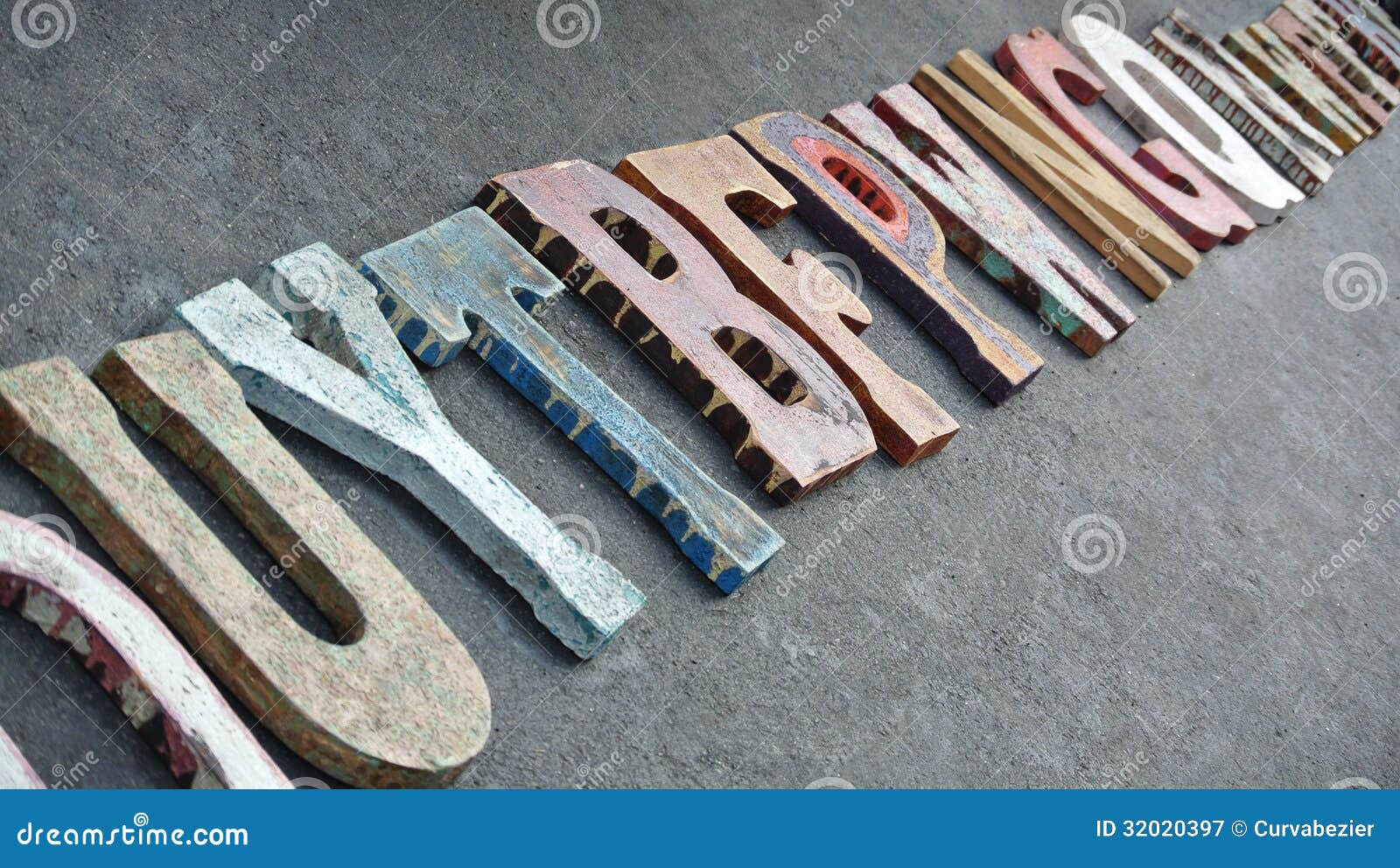 Wooden Typography Letters Displayed in Line Stock Image - Image of ...