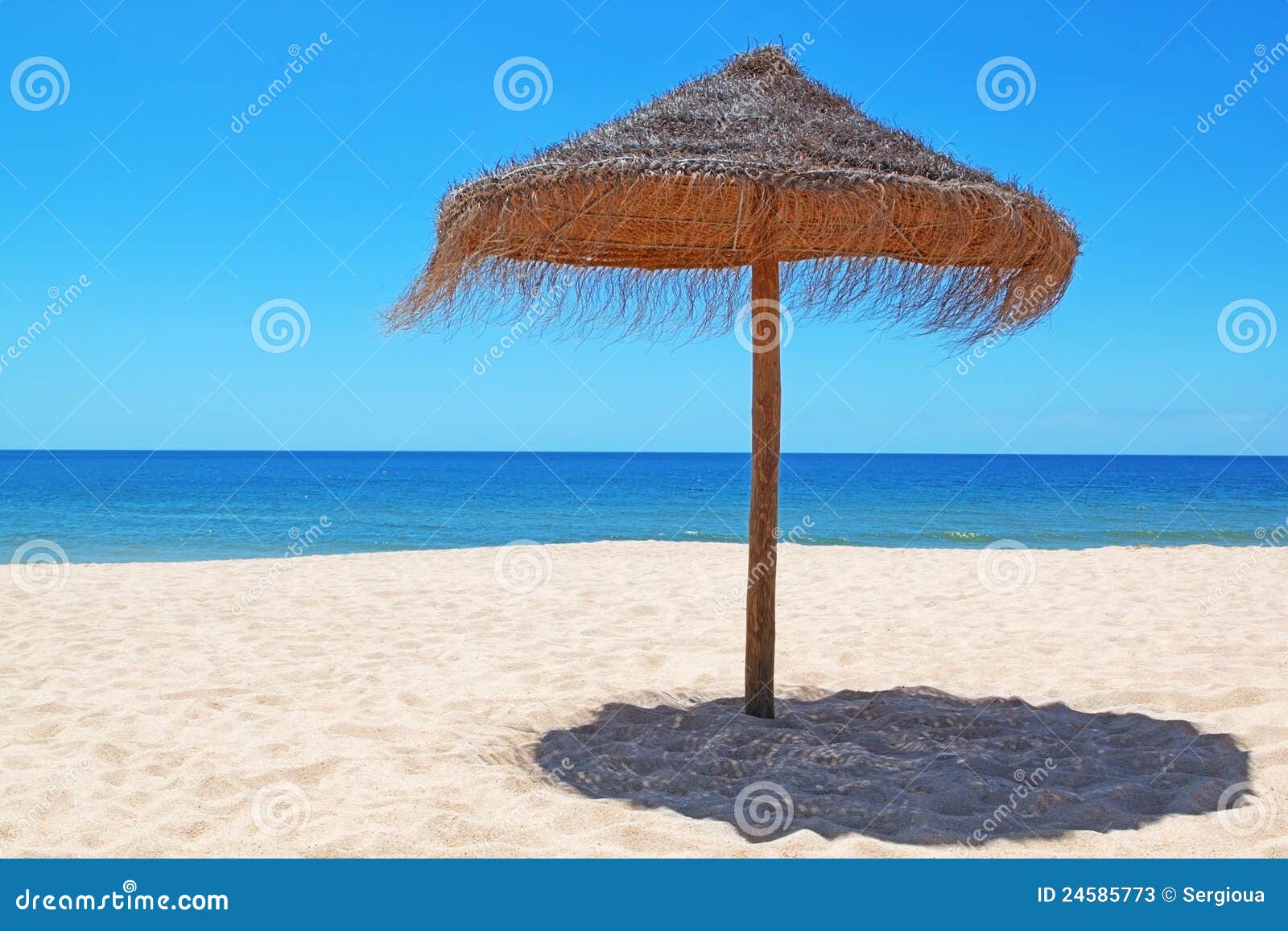 Wooden Umbrella on the Beautiful Beach. Stock Image - Image of shore ...