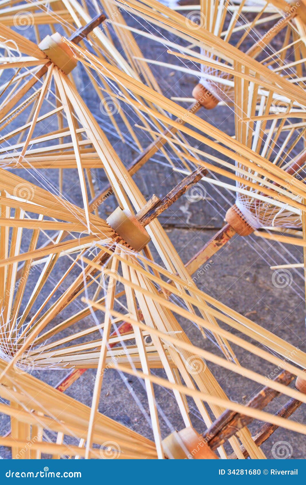 Wooden umbrella frames stock photo. Image of light, rough - 34281680