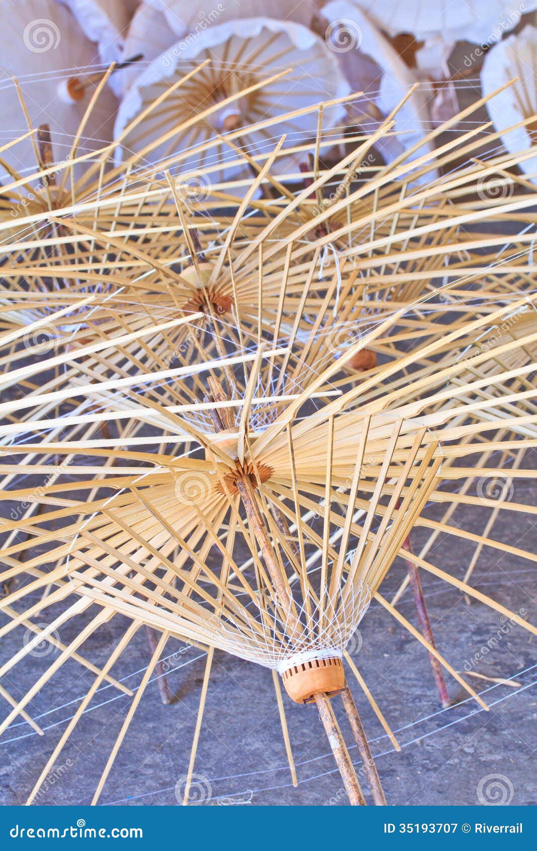 Wooden umbrella frames stock image. Image of basket, burlap - 35193707