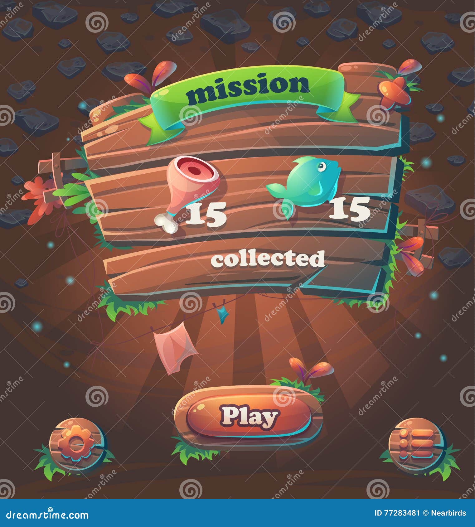 Wooden User Interface Window Mission Collected Stock Vector ...