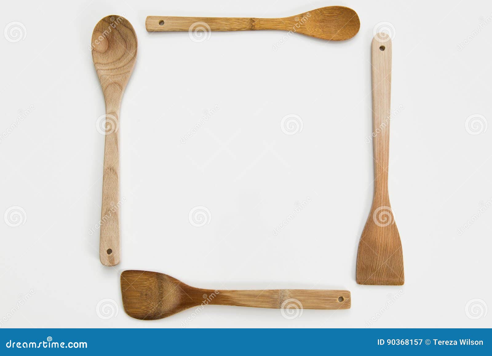 Wooden Utensils in a Square on White Background. Stock Image - Image of ...