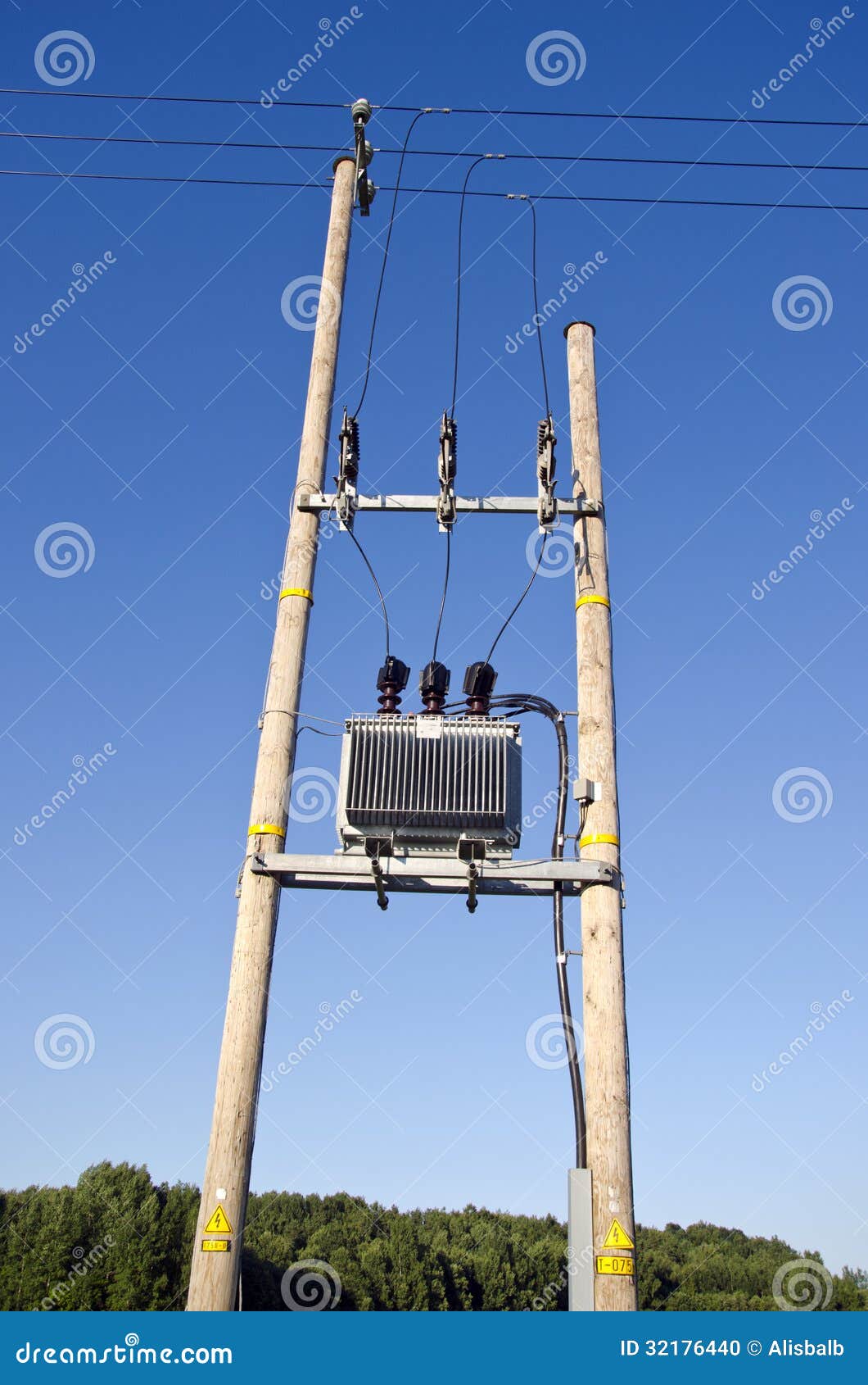 Wooden Utility Pole with Power Lines and Transformer Stock Photo ...