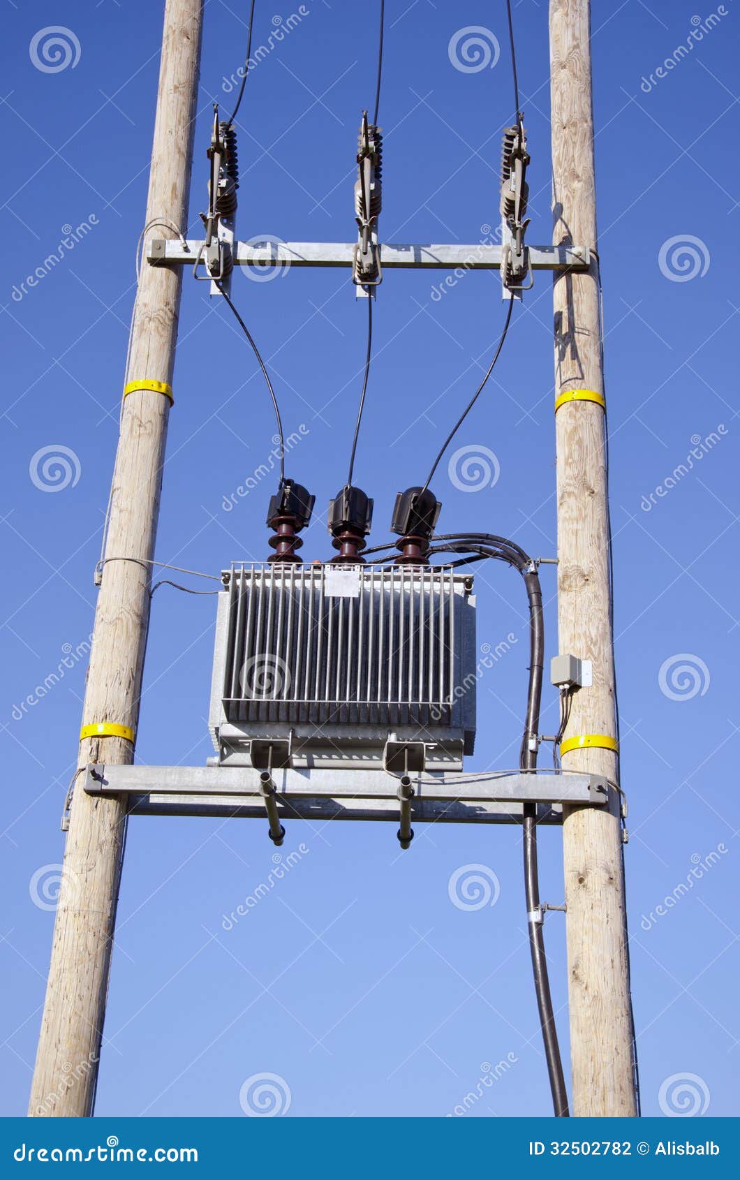 Wooden Utility Pole with Power Lines and Transformer on Sky Stock Photo ...