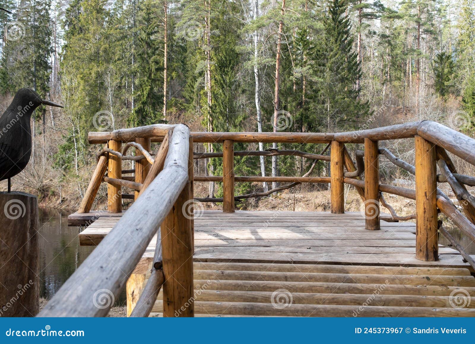 Wooden Viewing Platform by the River. Nature Park Salaca Stock Image ...