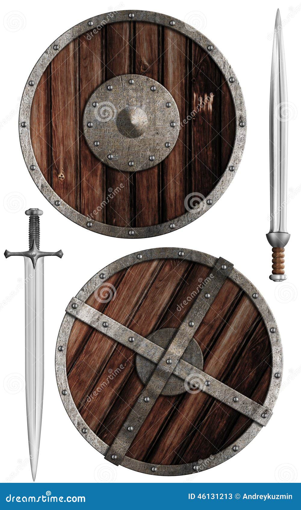 Wooden Vikings Shields and Swords Collection Stock Image - Image of ...