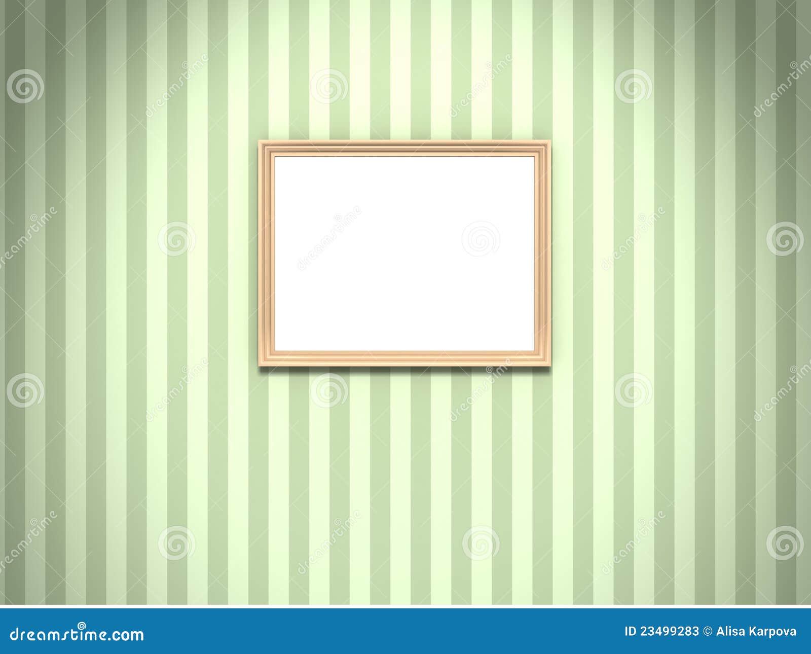 Wooden Vintage Blank Frame on Green Striped Wall Stock Illustration ...