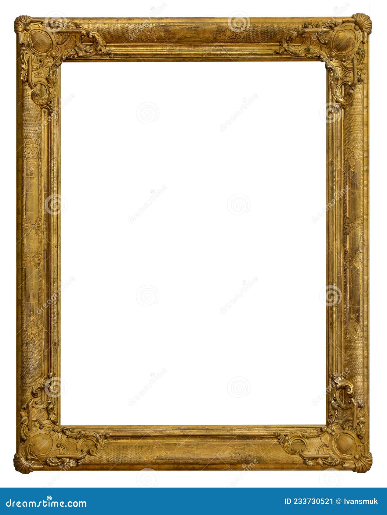 Wooden Vintage Rectangular Gilded Antique Empty Picture Frame Stock ...