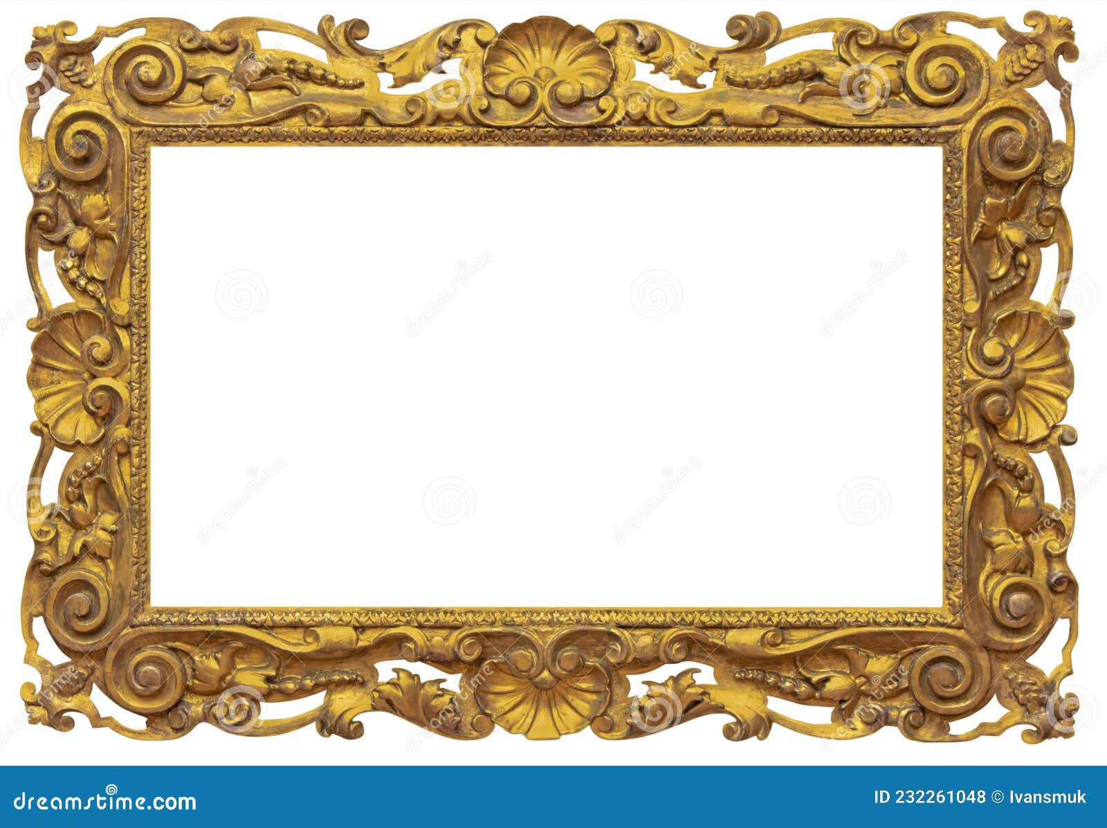 Wooden Vintage Rectangular Gilded Antique Empty Picture Frame Stock ...