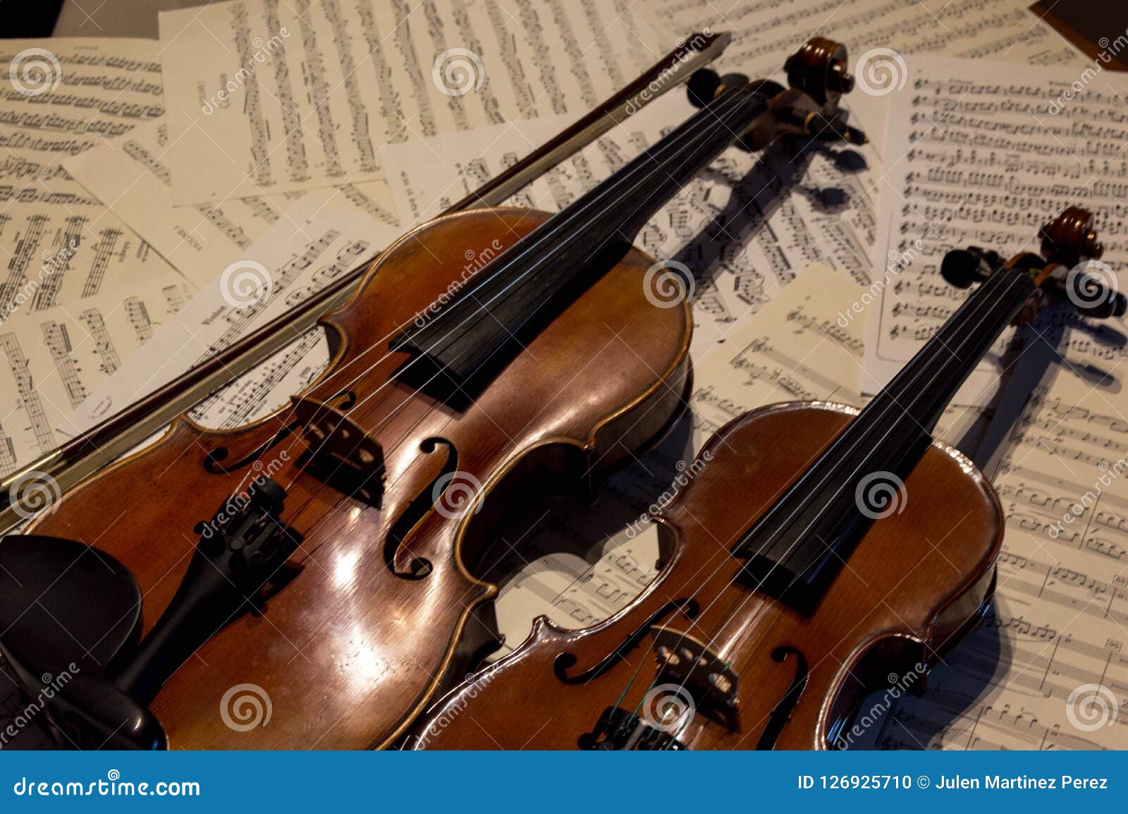 Wooden Violin on a Sheet Music. Stock Photo - Image of play ...
