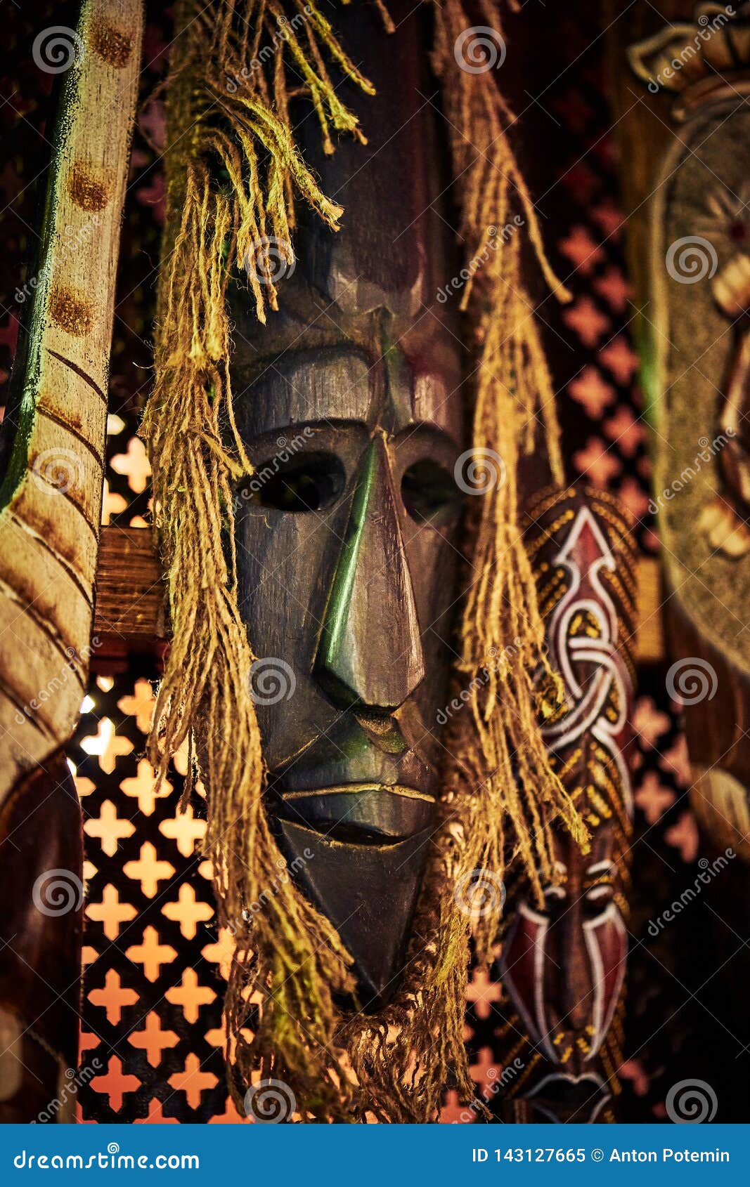 Wooden voodoo mask stock image. Image of brown, cultural - 143127665
