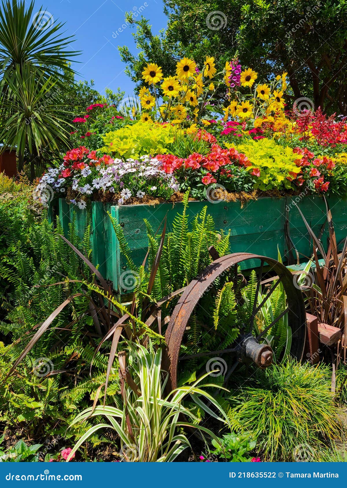 Wooden Wagon with Spring Flowers Stock Photo - Image of spring, wagon ...