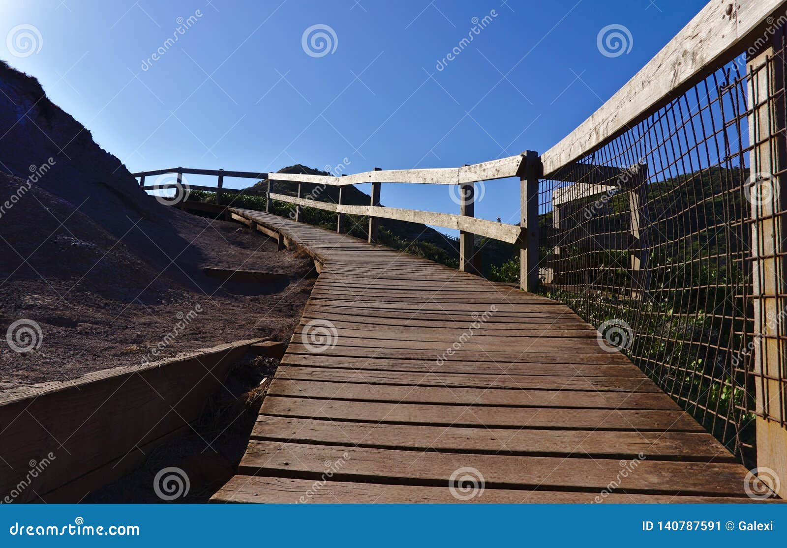 Wooden Walking Path with Wooden Fence Stock Image - Image of ocean ...