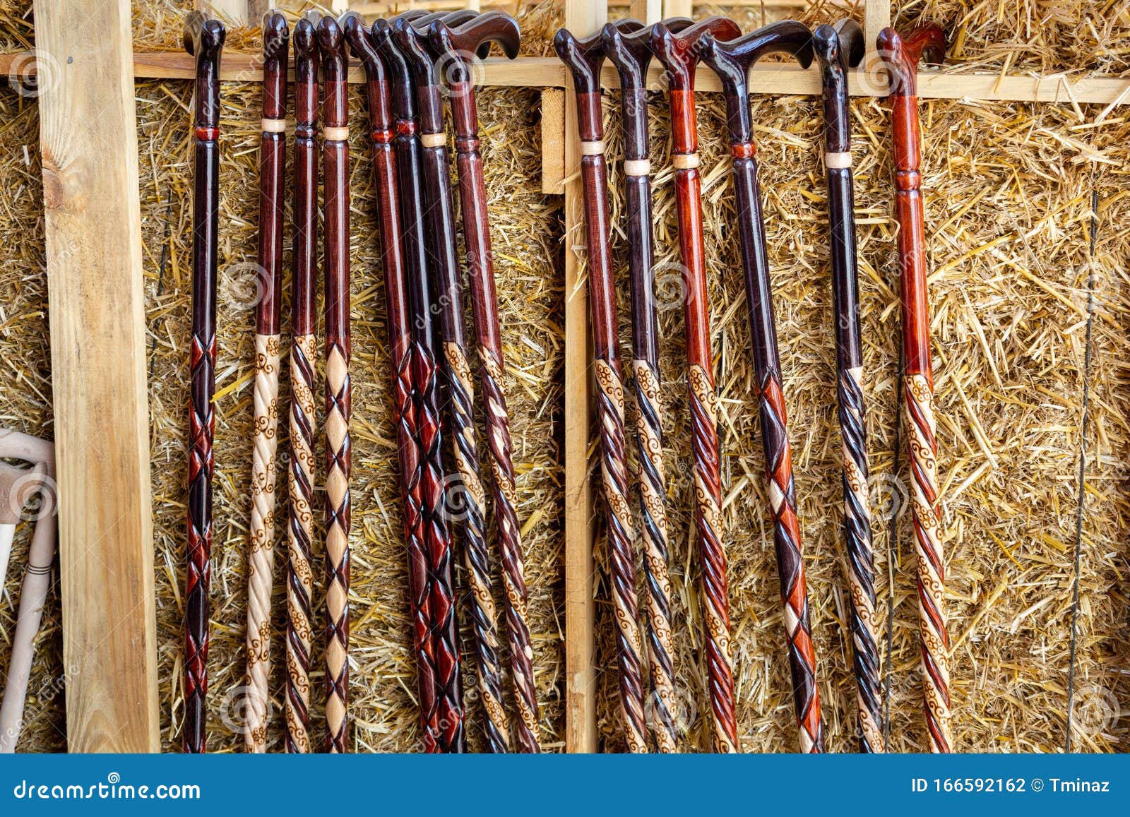 Wooden Walking Sticks Handmade and Carved Pattern Stock Photo - Image ...