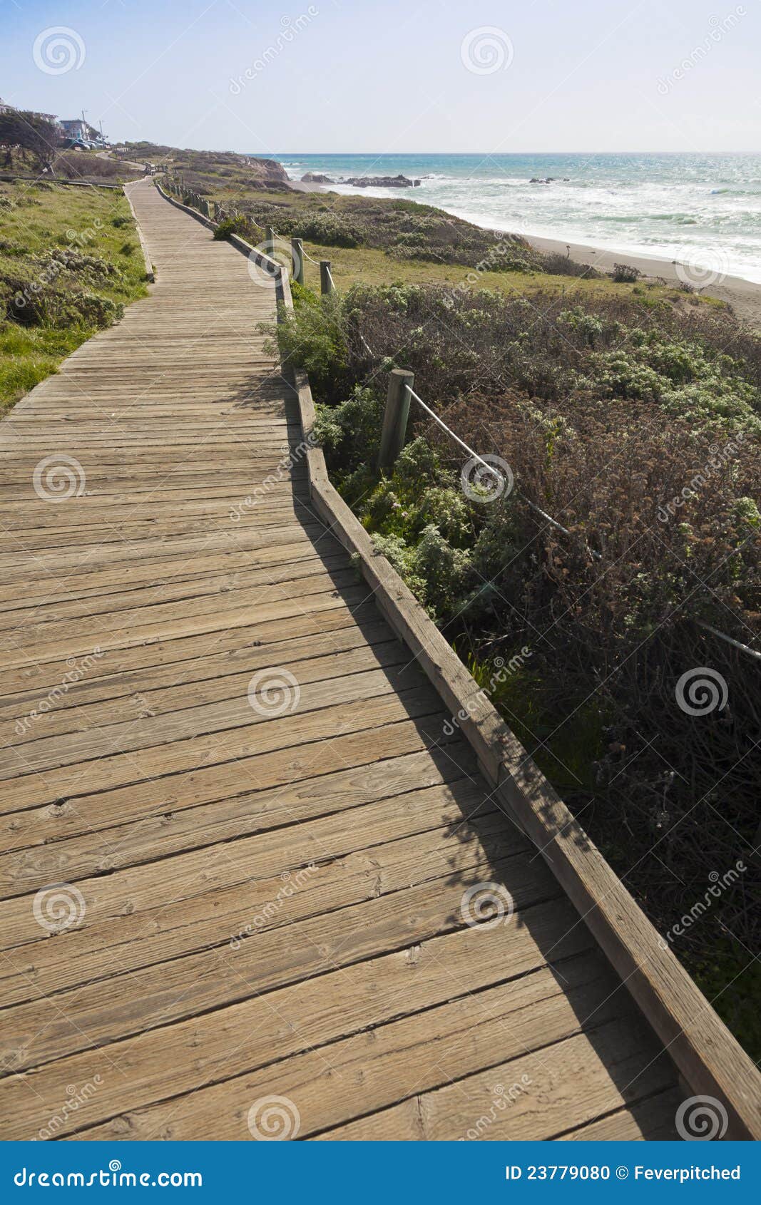 Wooden Walkway Along Ocean Coast Stock Photo - Image of peaceful ...