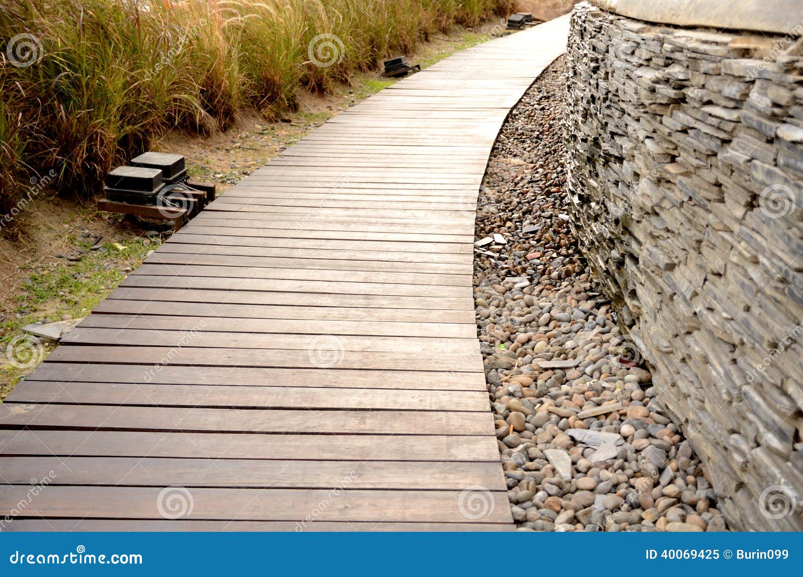 Wooden Walkway and Stone Wall Stock Image - Image of walk, wall: 40069425