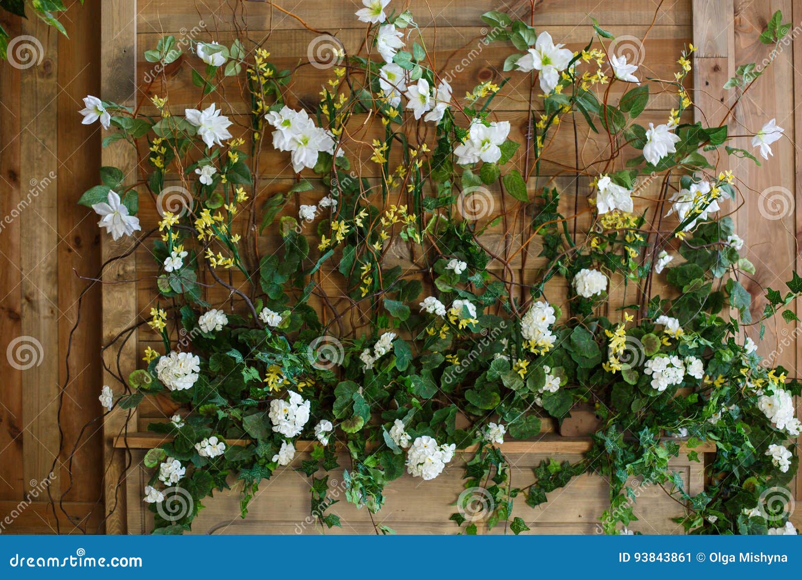 Wooden Wall Overgrown with Greenery Stock Image - Image of exterior ...