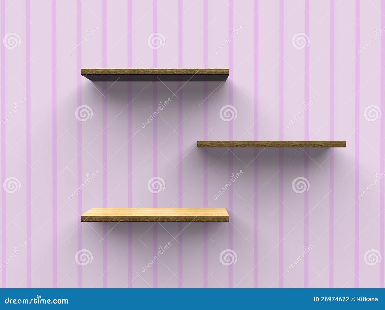 Wall Shelves Front View Isolated On White Background. 3d Renderi ...