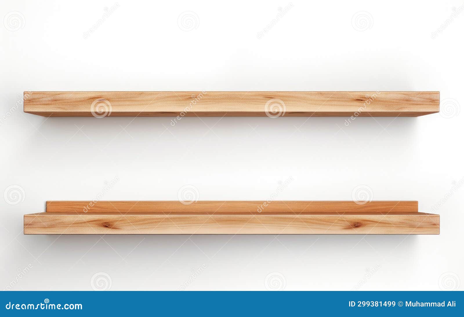 Wall Shelves Front View Isolated On White Background. 3d Renderi ...