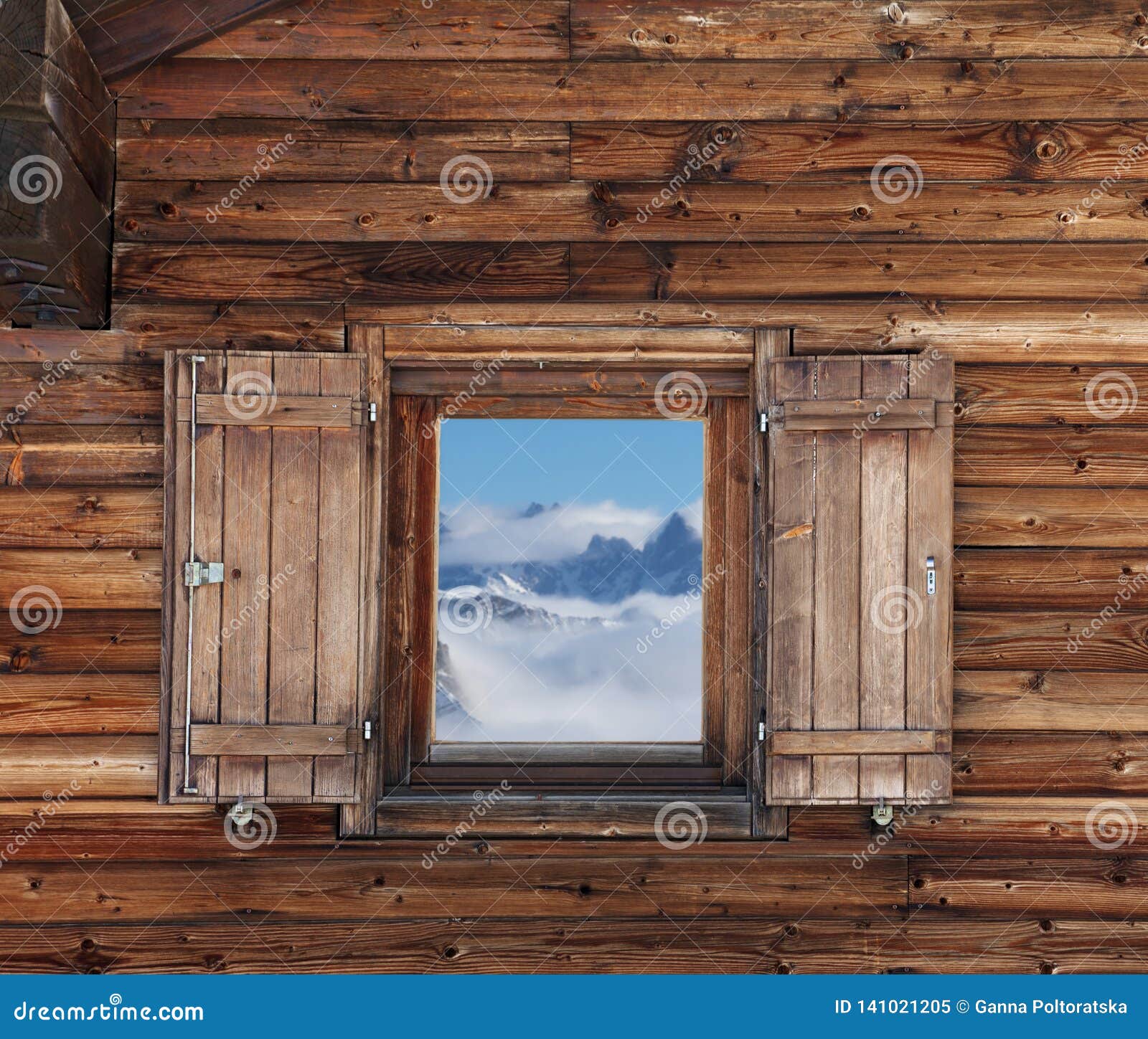 Wooden Wall with Window of Hotel in Mountains Stock Image - Image of ...
