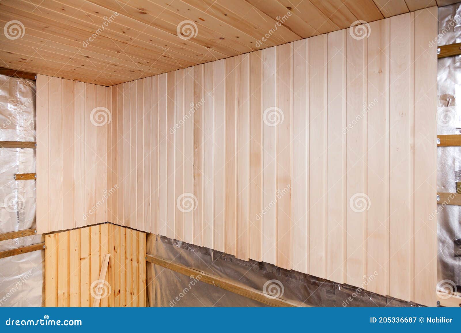 Wooden Walls of a Traditional Sauna. Stock Image - Image of lining ...