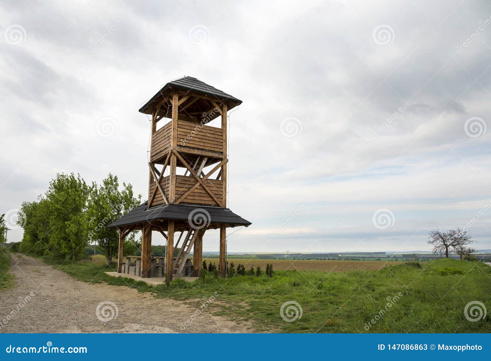 The Wooden Watchtower in the Countryside Stock Image - Image of roof ...